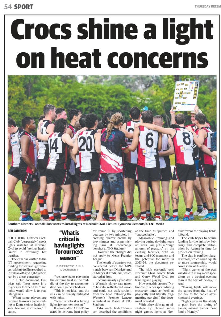 LIGHTS NEEDED - NT NEWS 29.12.2022 - SDFC CROCS